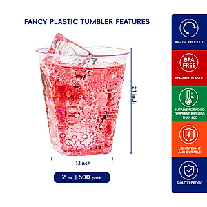 JOLLY CHEF 500 Pack 2 oz Plastic Shot Glasses Clear Disposable Plastic Cups Heavy-duty Party Glasses, Disposable Cups for Thanksgiving Christmas Halloween Party