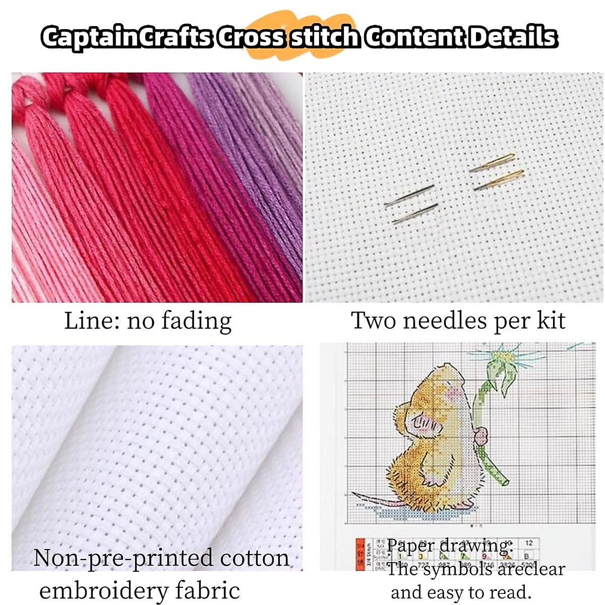 CaptainCrafts Cross Stitch Kits, New Stamped and Counted Fabric Cross Stitching DIY Art DMC Needlecrafts Embroidery Kit for Adults Beginner (White, Basket of Strawberries)