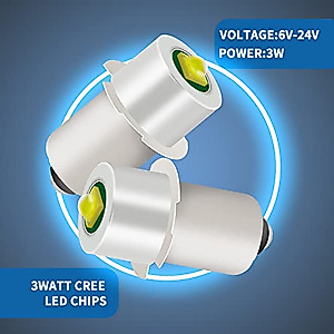 YAFIYGI 2 Pack LED Flashlight Replacement Bulb with 18V 12V 19.2V 6-24 Volt and 3W 247LM and PR2 P13.5S LED Conversion Kit Compatible Ryobi Milwaukee Craftsman Lamp Torch Lantern Work Light