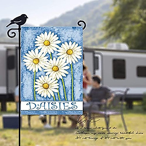LAYOER home Garden Flag 12.5 x 18 inch Small White Daisies Flower Blue Spring Summer Double Sided Farmhouse Yard Outdoor Banner