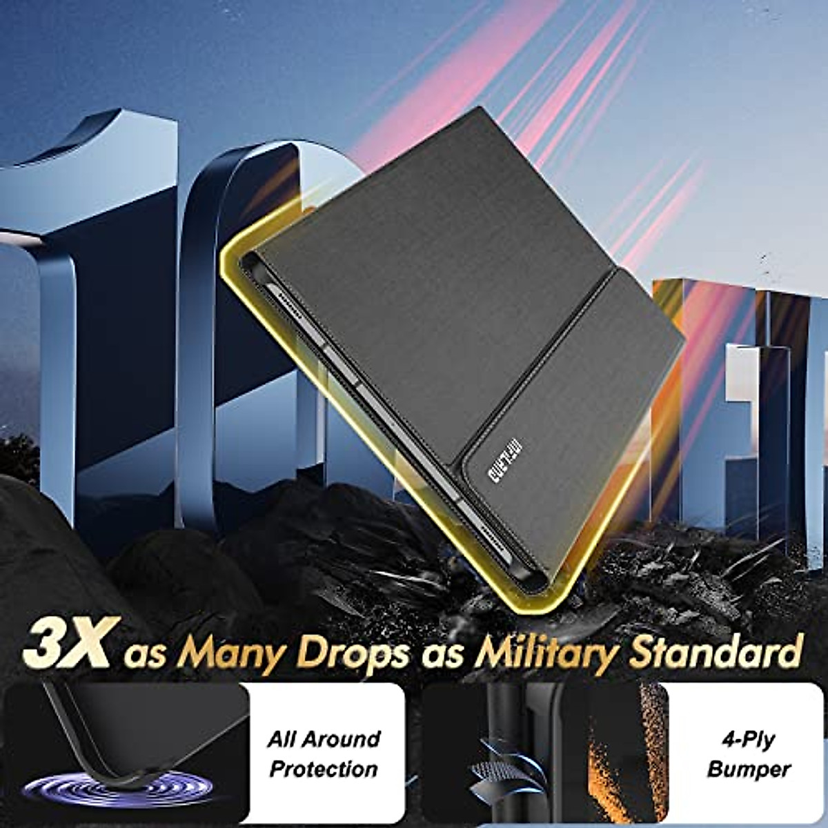 INFILAND Galaxy Tab S8+/ S8 Plus/ S7+/ S7 Plus Case, Multi-Angle Stand Cover Compatible with Samsung Galaxy Tab S8+/ S7+ SM-X800/ X806/ T970/ T975/ T976 Tablet [Auto Wake/Sleep], Black