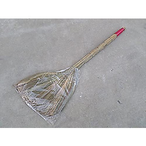 Vietnamese Original Soft Fan Straw Broom with Straw Handle (chổi lúa) 40 inch and a Plastic Handle Broom, 2 Broom