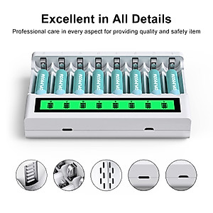 Deleepow Rechargeable AAA Batteries NiMH 1.2V 1100mAh Triple A Batteries 8 Pack with 8 Slot LCD Charger