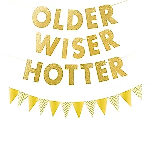 Older Wiser Hotter Birthday Banner, Funny Birthday Decorations for Adults Party Decorations, Happy Birthday Sign Birthday Decorations for Women Men, 30th 40th 50h 60th 70th Birthday Decor Supplies