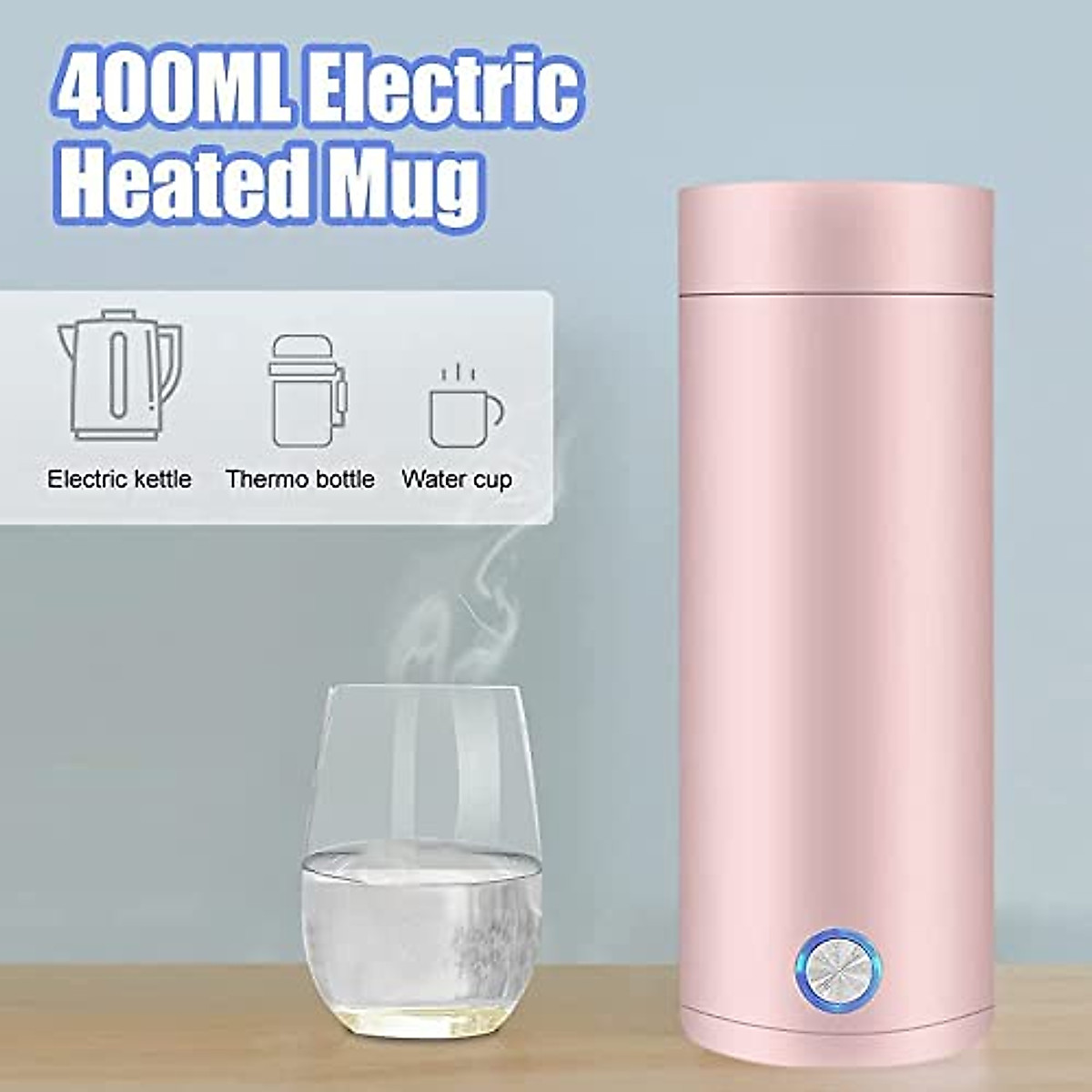 Travel Electric Kettle, 400ml Portable Electric Kettle for Boiling Water, Water Boiler with Keep Warm Function, Small Portable Kettle Travel Tea Kettle with Fast Boil and Automatic Shut of (Pink)
