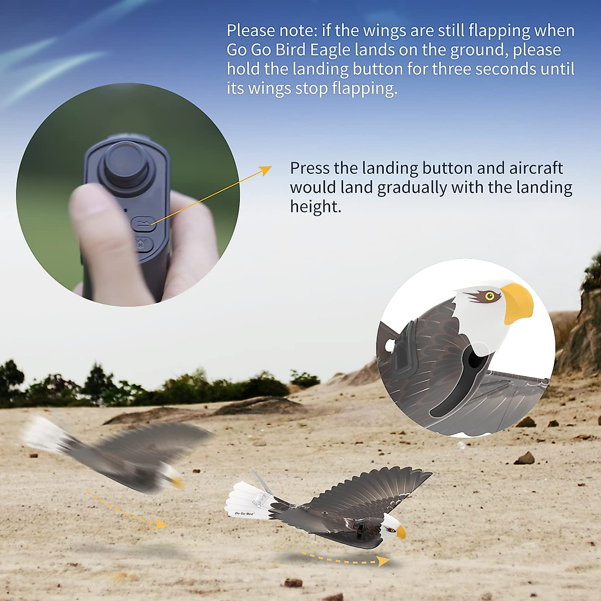 HANVON Go Go Bird Eagle,RC Helicopter,Remote Control Aircraft,Drone-Tech Flying Bird,Fabric Single Wing Lifting Design,Smart Bionic Flapping Wings Eagle for Advanced Kids