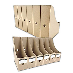 HUAPRINT Magazine File Holder(12 Pack,Brown)-Folder Holder,Desk File Organizer,Document Holder Box,Magazine Storage Box,With Labels