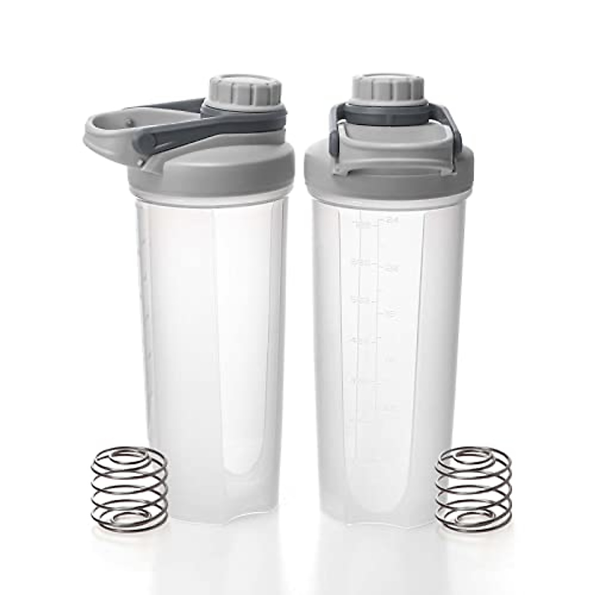 EYMPEU 2 Pack Shaker Bottle Work Out BPA & Phthalate-free, Solid Screw lid Leakproof Shaker Cup Dishwasher Safe for Protein Mixes 24oz, Clear Grey