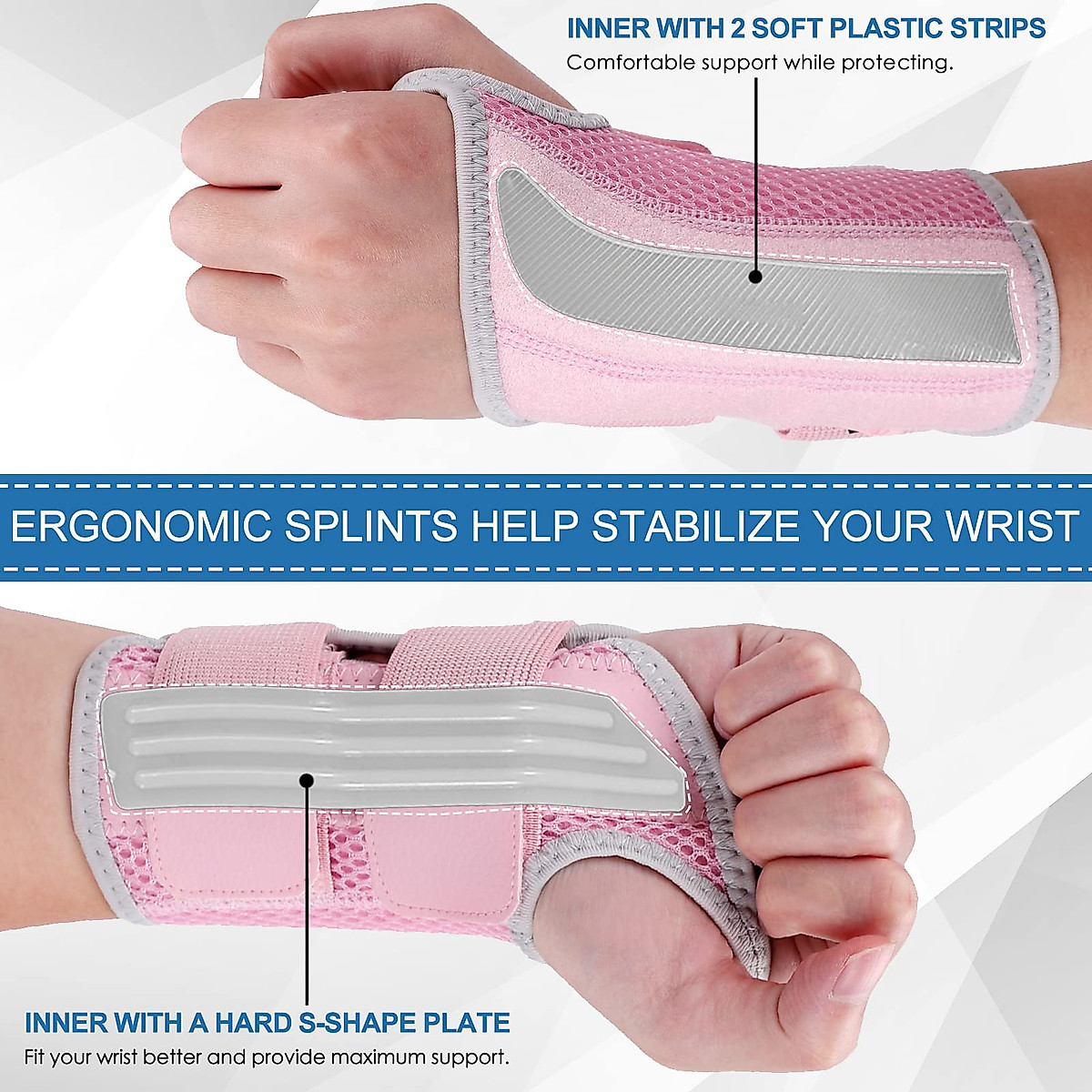 Wrist Brace for Carpal Tunnel, Night Wrist Sleep Support Splint with Compression Sleeve Adjustable Straps for Pain Relief, Arthritis, Tendonitis, Fitness (Right Hand-Pink, S/M (Pack of 1))