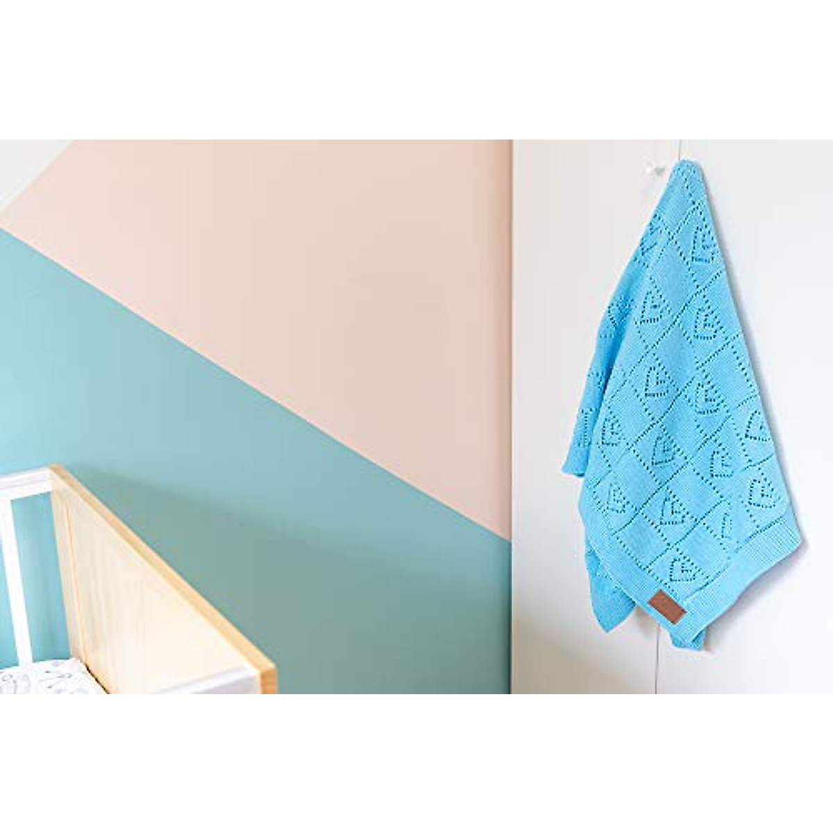 100% Organic Cotton Large Knit Baby Blanket, Swaddle, Receiving, Stroller and Photography Blankets, Pink, Blue and White, 40”x47” GOTS Certified – Boy, Girl for Newborn, Infant and Toddler (Blue)