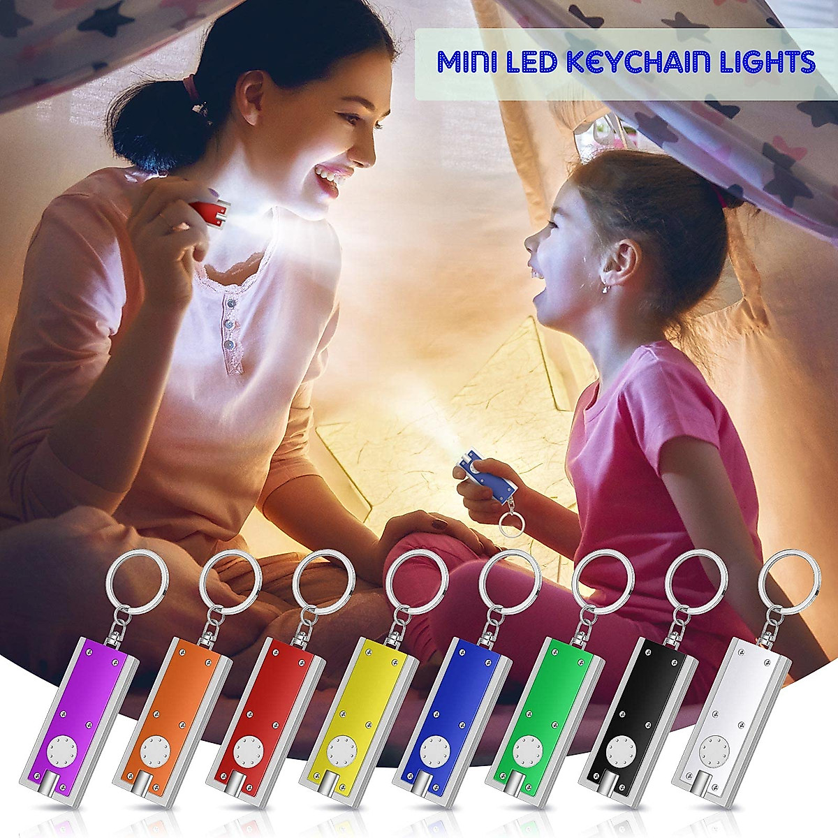 32 Pieces Powerful LED Keychain Lights, Assorted Colors Keychain Flashlight, Bright Key Ring Flashlight, Portable Key Chain Flash Light for Emergency Camping Outdoor Activity Equipment Party