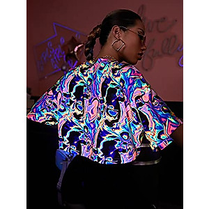 Floerns Women's Casual Reflective Short Sleeve Round Neck Crop Tops T Shirts Multi XXL