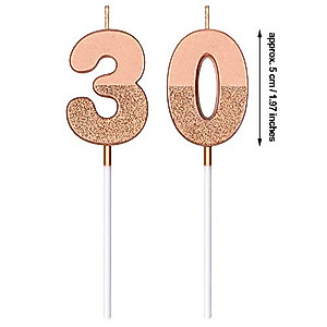 BBTO 30th Birthday Candles Glitter Cake Numeral Candles 30th Birthday Cake Topper Decoration for Birthday Wedding Anniversary Celebration Favor, Rose Gold