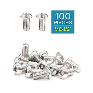 M6 x 1/2"(12mm) Button Head Socket Cap Bolts Screws 100pcs, 18-8 Stainless Steel 304 Allen Hex Drive Fully Thread Machine Screw ISO7380 | by IMSCREWS
