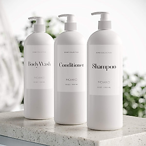 MOIIKKO 32oz Refillable Shampoo and Conditioner Dispenser Bottles - Set of 3 Empty Shampoo Conditioner Body Wash Dispenser with 8 Waterproof Labels