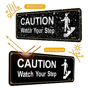 4 Pack Caution Watch Your Step Sign for floor, Acrylic with Symbols Self-adhesive for Home and Business Restaurants Offices 9"x3" Black Gold Easy to Mount Outdoor or Indoor Use Black
