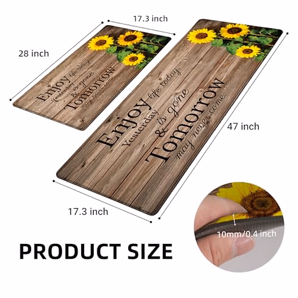 Yellow Sunflower Kitchen Rugs Farmhouse Kitchen Mats for Floor 2 Piece Anti Fatigue Kitchen Mat Set Thick Memory Foam Cushioned Kitchen Rug Set for Sink Laundry Room, 17.3x28+17.3x47 inch