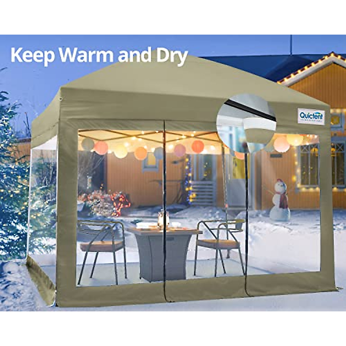 Quictent Clear Tent 10'x10' Ez Pop up Canopy with Sidewalls Instant Outddoor Gazebo Shelter Waterproof (Khaki)