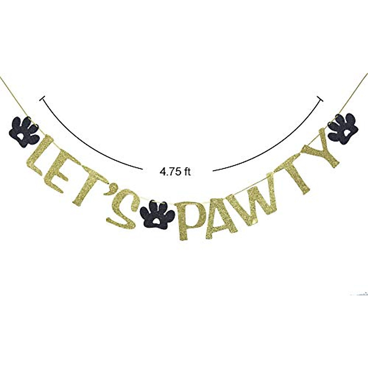 Let's Pawty Banner Sign Garland for Pet Birthday Party Decor Dog Pawty Photo Prop Backdrop (Gold)