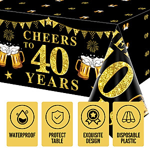 Turypaty 3 Pack Black Gold 40th Birthday Tablecloth Decorations for Men Women, Cheers to 40 Years Table Cover Party Supplies, Forty Years Old Birthday Anniversary Disposable Rectangular Table Ware