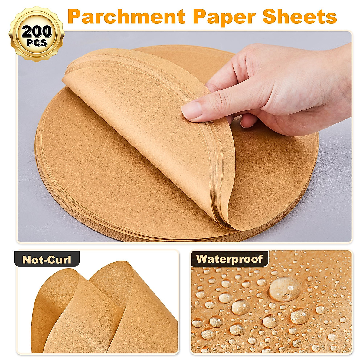 SMARTAKE 200 Pcs Unbleached Parchment Paper Baking Sheets Round, 8 Inches Non-Stick Precut Baking Parchment, Perfect for Baking Grilling Air Fryer Steaming Bread Cup Cake Cookie and More