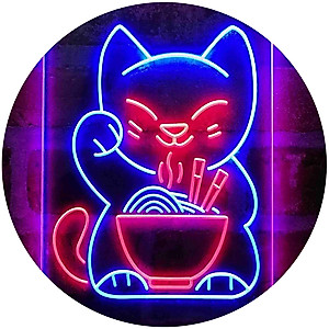 ADVPRO Maneki Neko Ramen Luck Cat Dual Color LED Neon Sign Red & Blue 12 x 16 Inches st6s34-i4029-rb