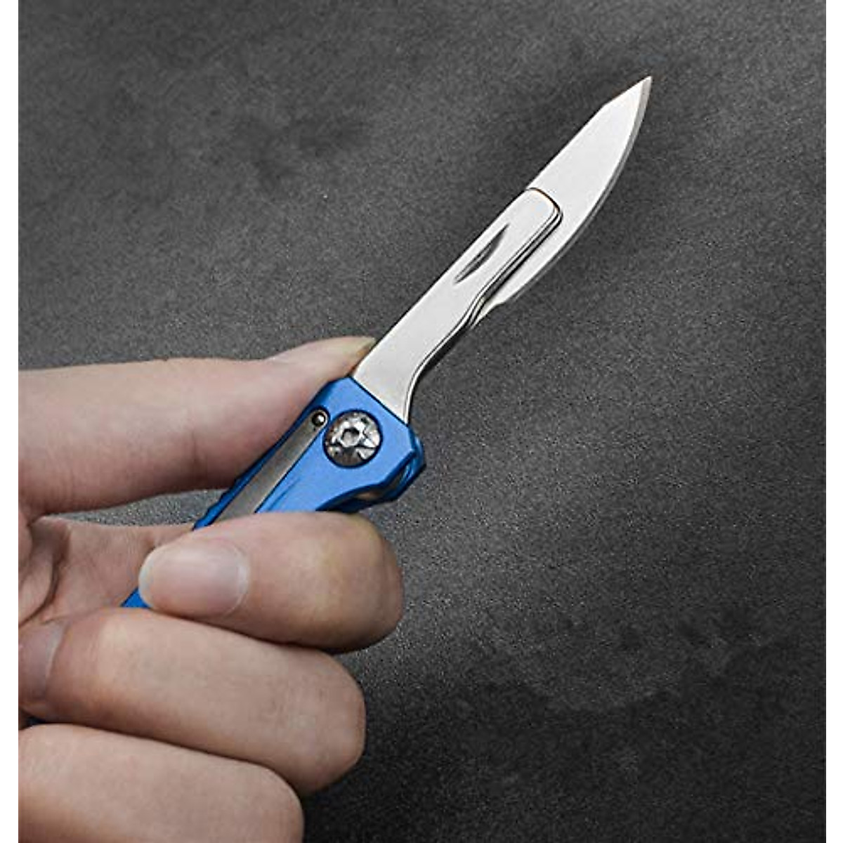 SZHOWORLD Mini EDC Pocket Knife,Aluminium Alloy Handle Carbon Steel Blade Folding Knife with 10 Extra Replaceable Blades,Portable Lightweight and Compact (Blue)