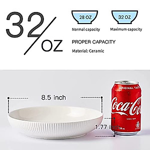 getstar Pasta Bowls, Large Salad Serving Bowls (8.5 inch 32 oz), Pasta Bowls Set of 6, Microwave Dishwasher Safe Shallow Bowl (White)