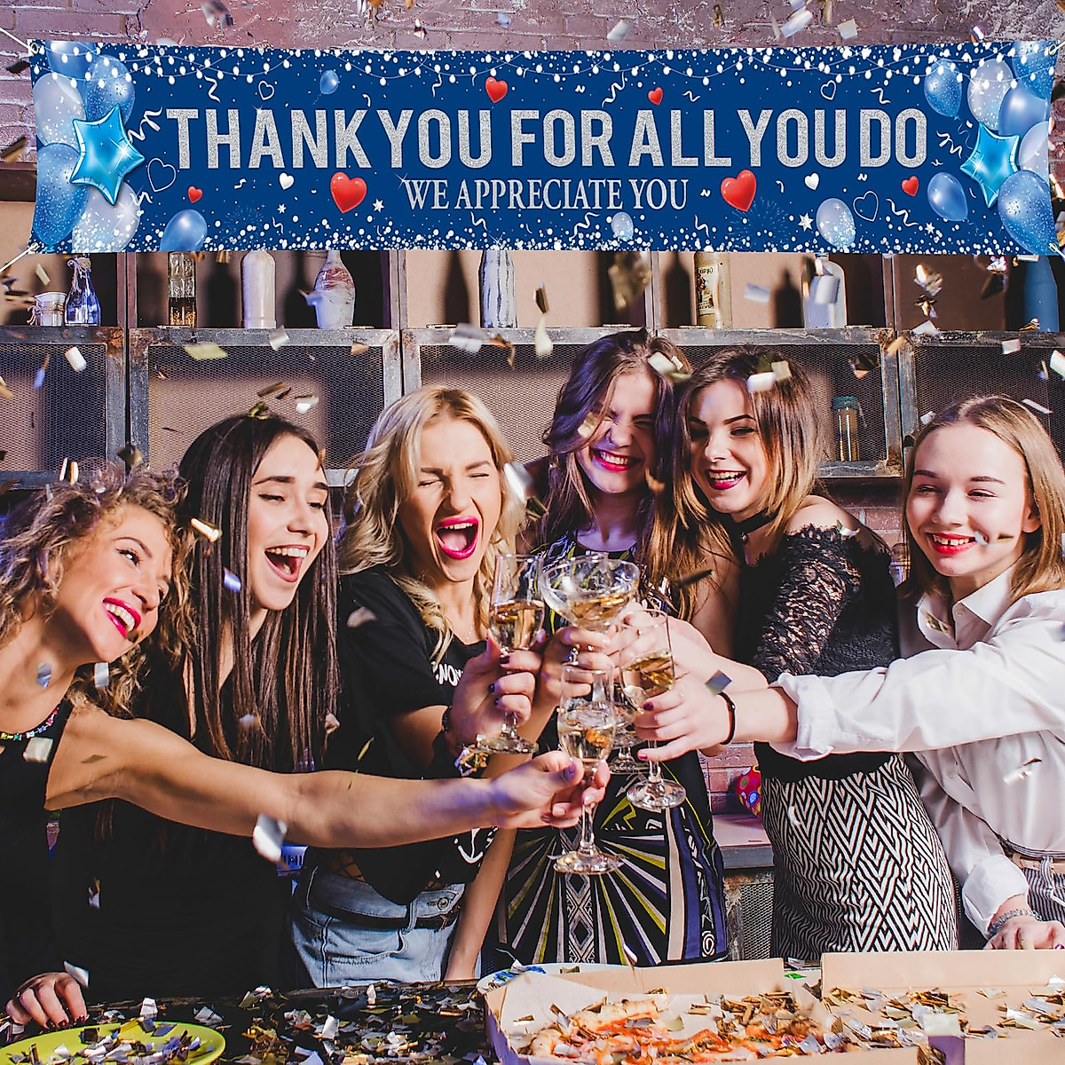 HOWAF Thank You for All You Do Fence Banner Party Decorations, Employee Appreciation Yard Sign Banner for Staff Teachers Doctors Appreciation Party, We Appreciate You Yard Banner, Blue Silver