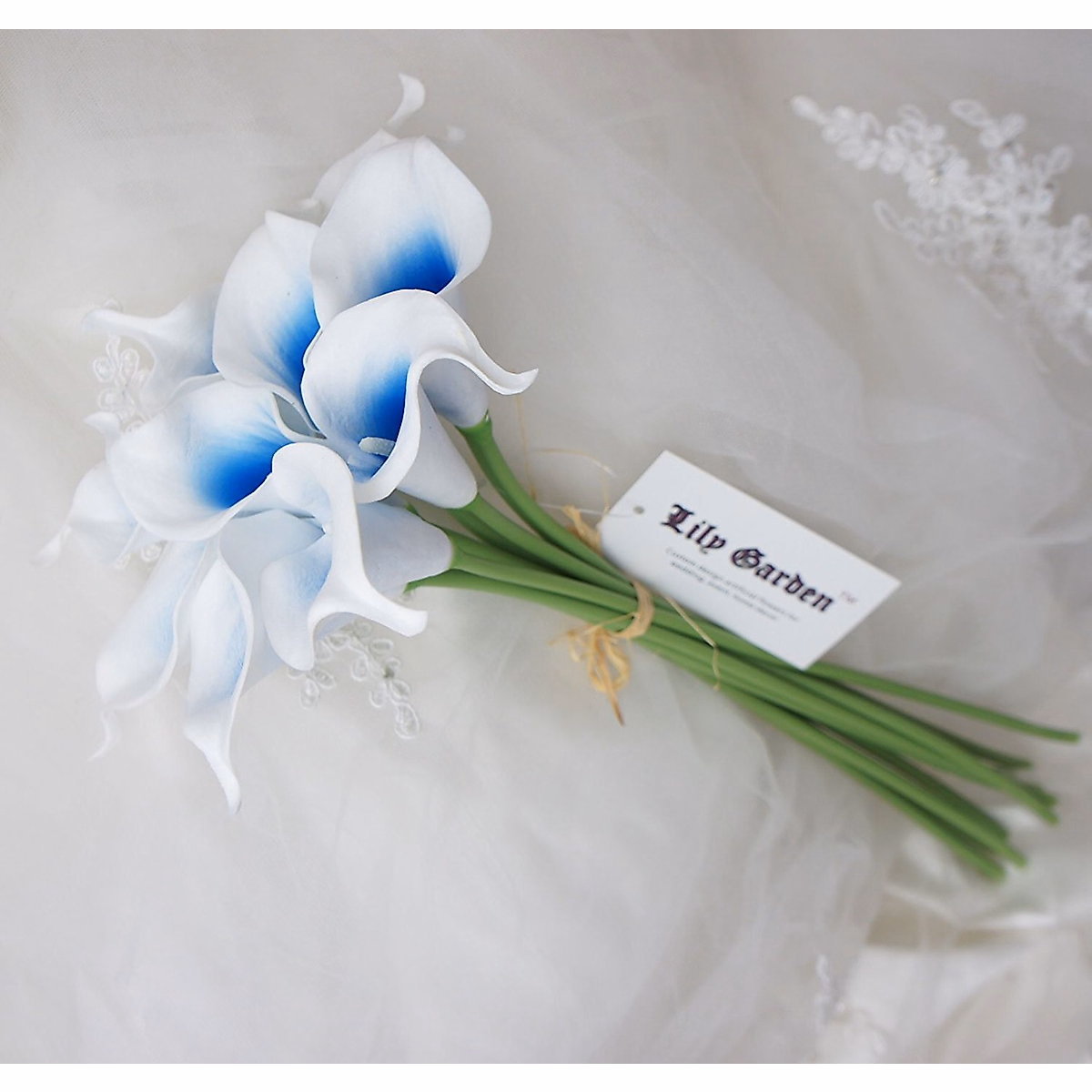 Lily Garden Mini 15" Artificial Calla Lily 10 Stem Flower Bouquets (Blue Center)