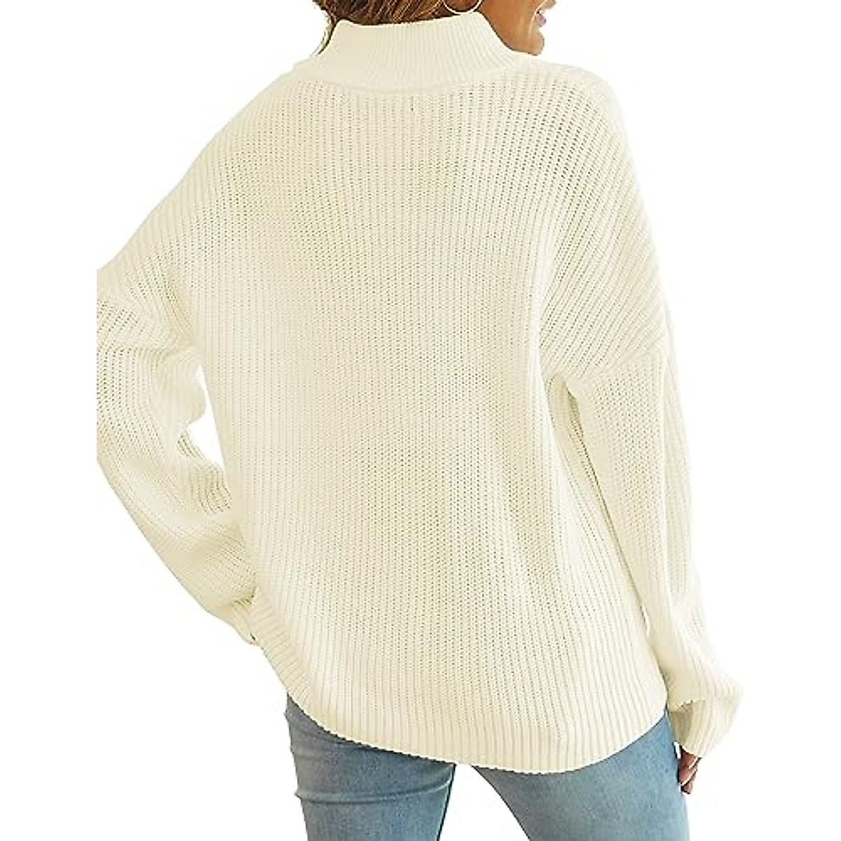 MEROKEETY Women's 2023 Long Sleeve Chunky Knit Sweaters 1/4 Zip Polo V Neck Casual Pullover Tops,Beige,M