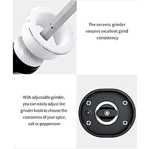 Saknaop Electric Pepper Grinder，Pepper Salt Mill Grinder refillable with Gravity Sensor Switch, Salt Grinder Spice Grinder with Adjustable Coarseness and LED Blue Light,Battery Operated