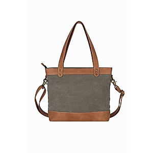 Mona B. Vintage Upcycled Canvas Shoulder Bag with Vegan Leather Trim (Vintage Script)