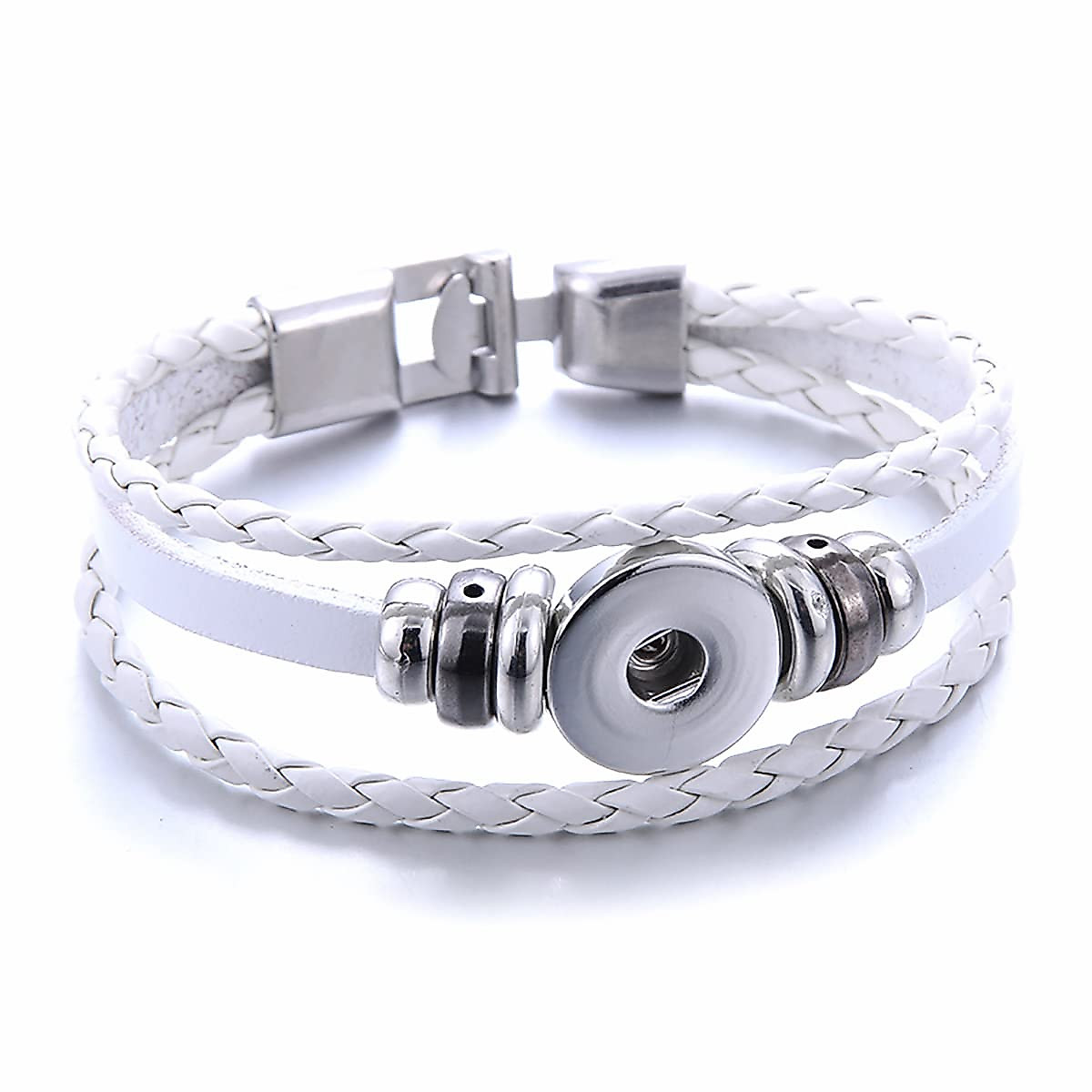 H&PY Leather Snap Button Bracelet Handmade Brown Black PU Leather Snap Jewelry Bracelet for Women Men Fit DIY 18mm Snap Buttons Jewelry (3, Zinc Alloy)