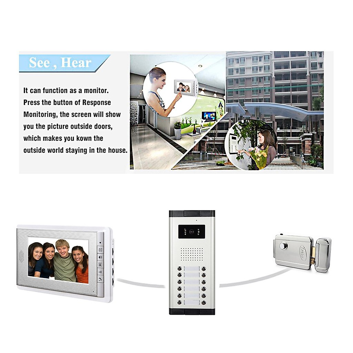 AMOCAM 2 Units Apartment Video Intercom System, 7 Inch Monitor Wired Video Doorbell Door Phone Kits, Indoor Outdoor IR Camera, Monitoring, Unlock, 2 Way Intercom for Home Apartment
