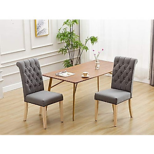 Luxuriour Fabric Dining Chairs with Copper Nails and Solid Wood Legs Set of 2 (Dark Grey)