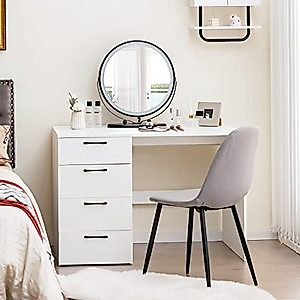 Tangkula White Desk with 4 Storage Drawers, Home Office Writing Desk, Modern Executive Desk, Laptop PC Desk, Vanity Makeup Table, Computer Workstation for Bedroom, Study Room, Office