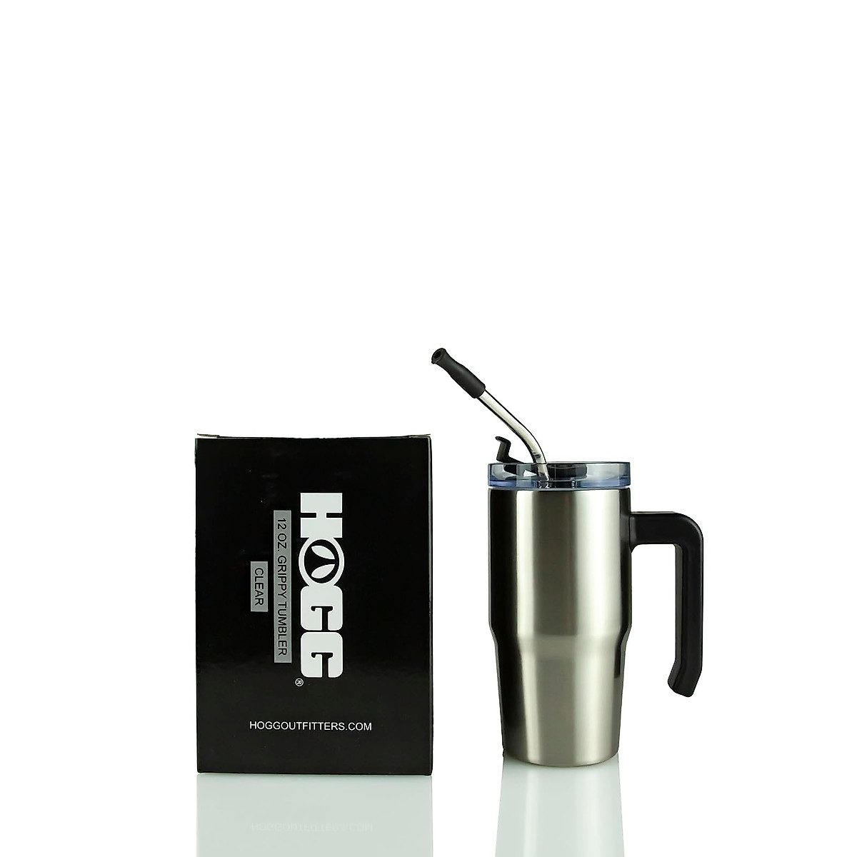Hogg 12oz Sublimatable Grippy Tumbler with Removable Handle, Lid, and Stainless Steel Straw, DIY, Customizable, Double Wall Insulated Tumblers (Clear)