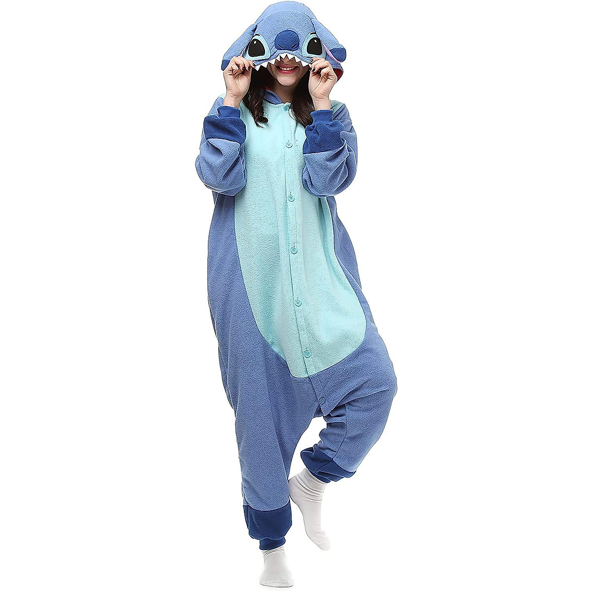 HAPPY LIVES Adult Women Onesie Pajama Halloween Costumes for Adult and Teenagers (Blue Stitch, Large)
