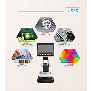 LCD Microscope 4.3" IPS Screen, 1080P Digital Stand Microscope Inspetion Camera, 8 LED Lights, 50x-1000x Magnification, USB Electron Microscopes Compatible with Computer