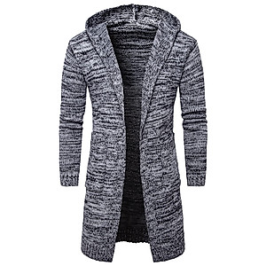 Maiyifu-GJ Men Long Knitted Cardigan Sweater Casual Lightweight Open Front Hooded Sweaters Slim Fit Knit Hoodies Sweatshirts (Grey,XX-Large)