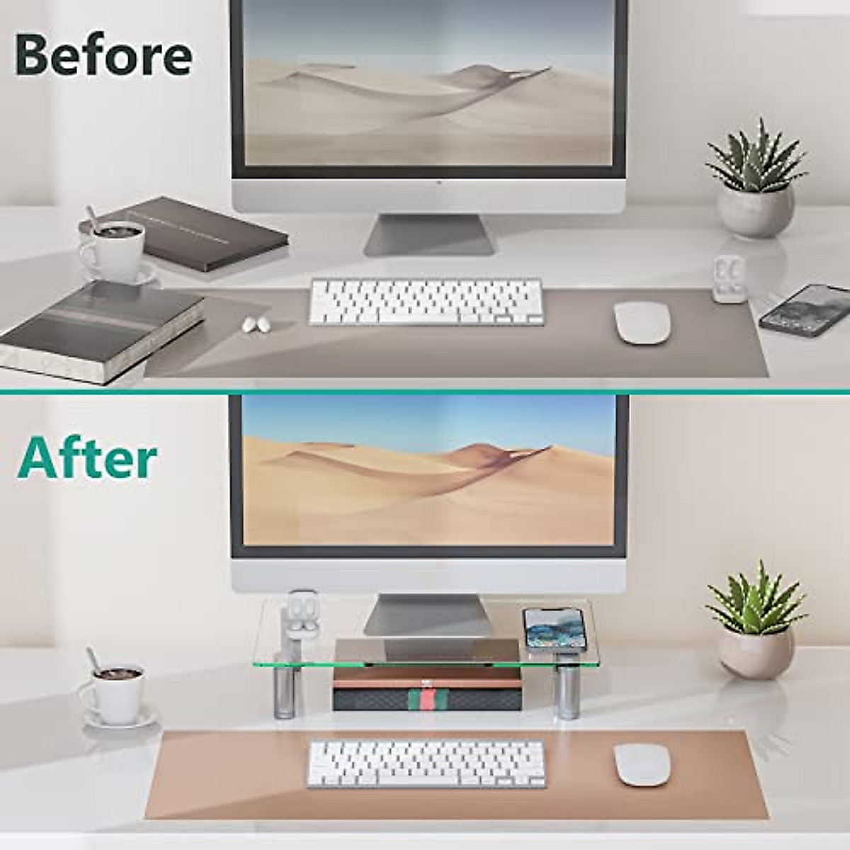 WALI Rectangular Tempered Glass Monitor Riser Desktop Stand Height Adjustable Table Top for Flat Screen LCD LED TV, Laptop, Notebook, Display (GTT001), 16 X 10 inch, Clear