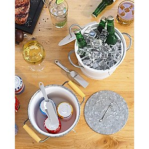 LF Likefair Double Wall Ice Bucket with Lid and Spade,4.2Quart/4Liter Galvanized Ice Buckets for Beer,Ice,Wine,Champagne,Parties,Outdoor,Picnic,Bar (Cream White)