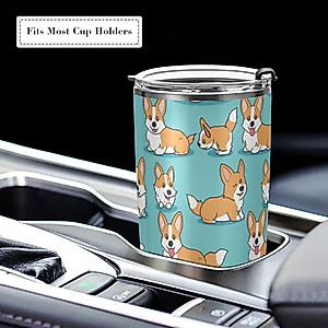 HXshaoye naughty animal corgis dogs Stainless Steel straw, vacuum insulated water bottle with Straw Leak Resistant Flip insulated coffee mug with lid for hot and cold drinks simple tumblers with lids