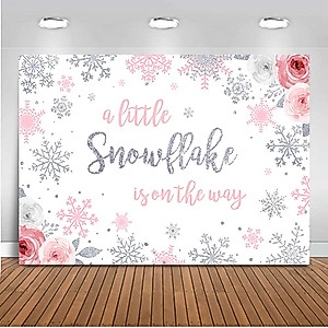 Mocsicka Snowflake Baby Shower Backdrop Winter Wonderland Baby Shower Photography Background 8x6ft Vinyl Girl Snowflake Winter Baby Shower Backdrops (8x6ft(96x72 inch))