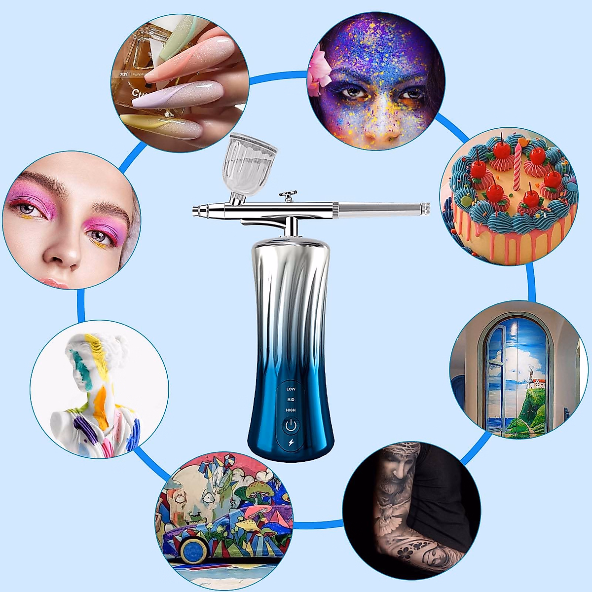 Airbrush Kit with Compressor, Portable Handheld Cordless Airbrush Gun with 0.3mm & 0.5mm Nozzle, Cordless Air Brush for Nails Art, Painting, Cake Decor, Cookie, Model, Makeup, Barber