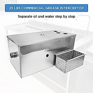 IHAYNER 25LBS Commercial Grease Traps Interceptor Grease Trap 13GPM Stainless Steel Grease Trap for Kitchen Restaurant