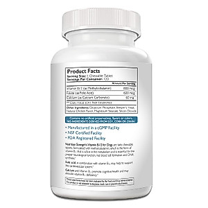 Nutrition Strength Vitamin B12 for Dogs Plus Folate & Calcium, Support the Nervous System & Blood Cell Formation, Help Sustain Cellular Energy Generation & Maintain DNA Synthesis, 120 Chewable Tablets