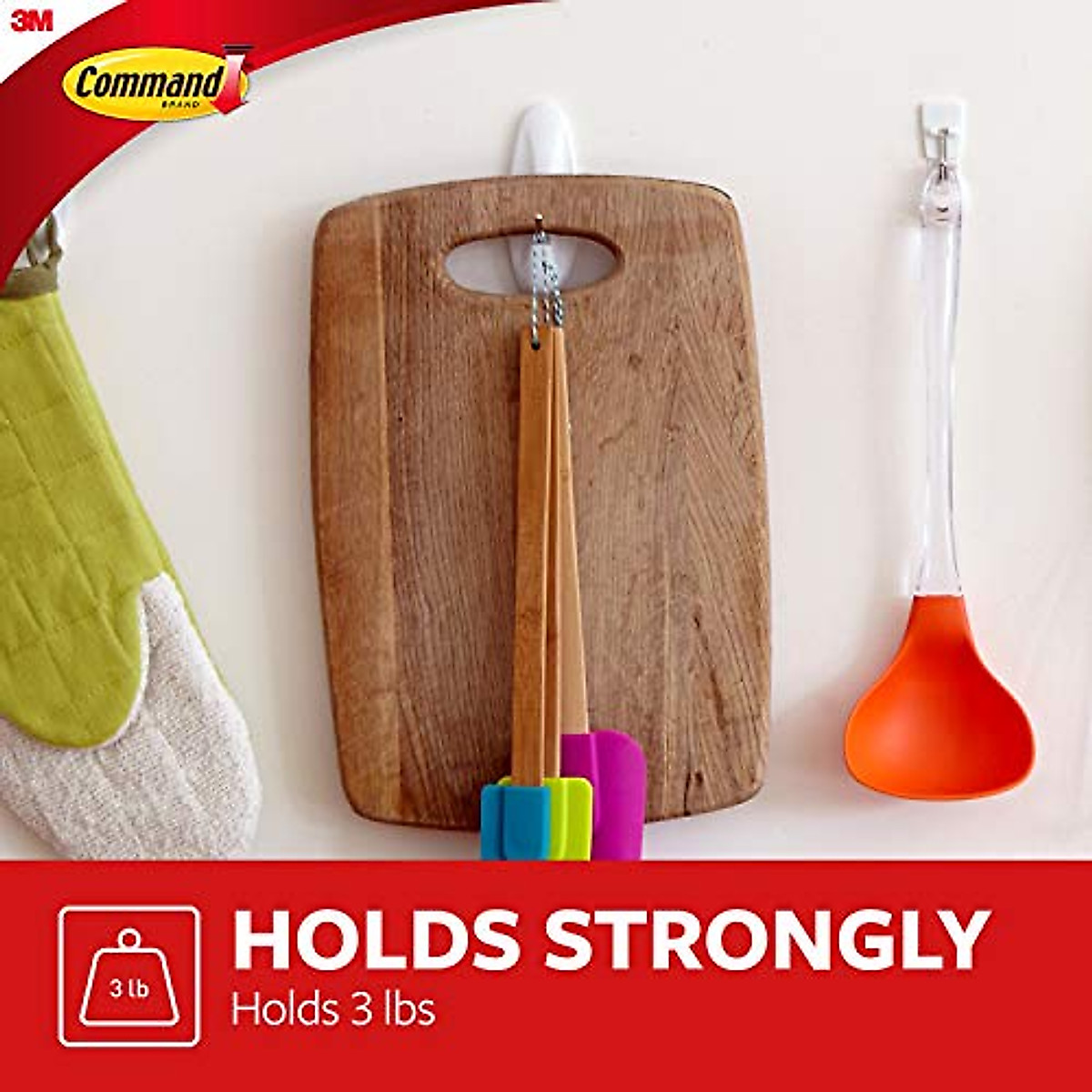 Command Medium Wire Hooks, White, Indoor Use, 3-Hooks, 4-Strips, Organize Damage-Free