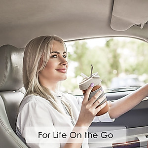 COMI Glass Travel Coffee Tumbler, Smoothie Cup Travel Dual-use Glass Coffee Cups with Lids Coffee Travel Cup with straw - 12 oz - Ash Grey